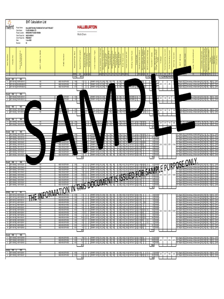 EHT Calculation List for Halliburton Multichem Batch Plant Project ...