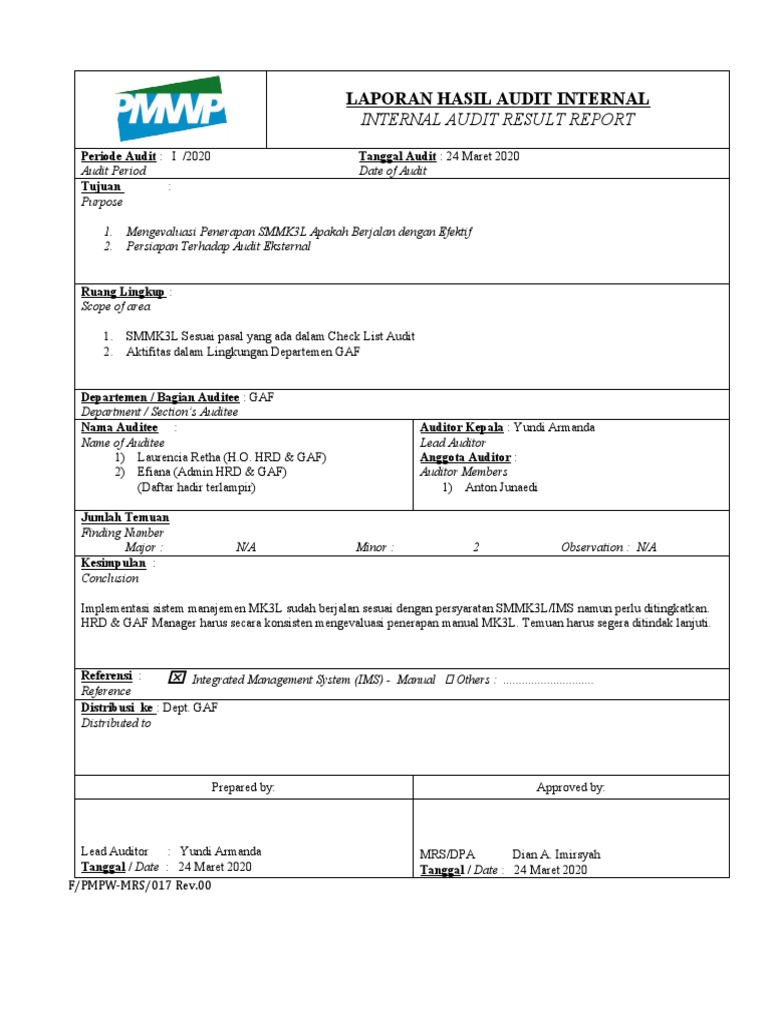 Laporan Hasil Audit Internal Gaf | PDF