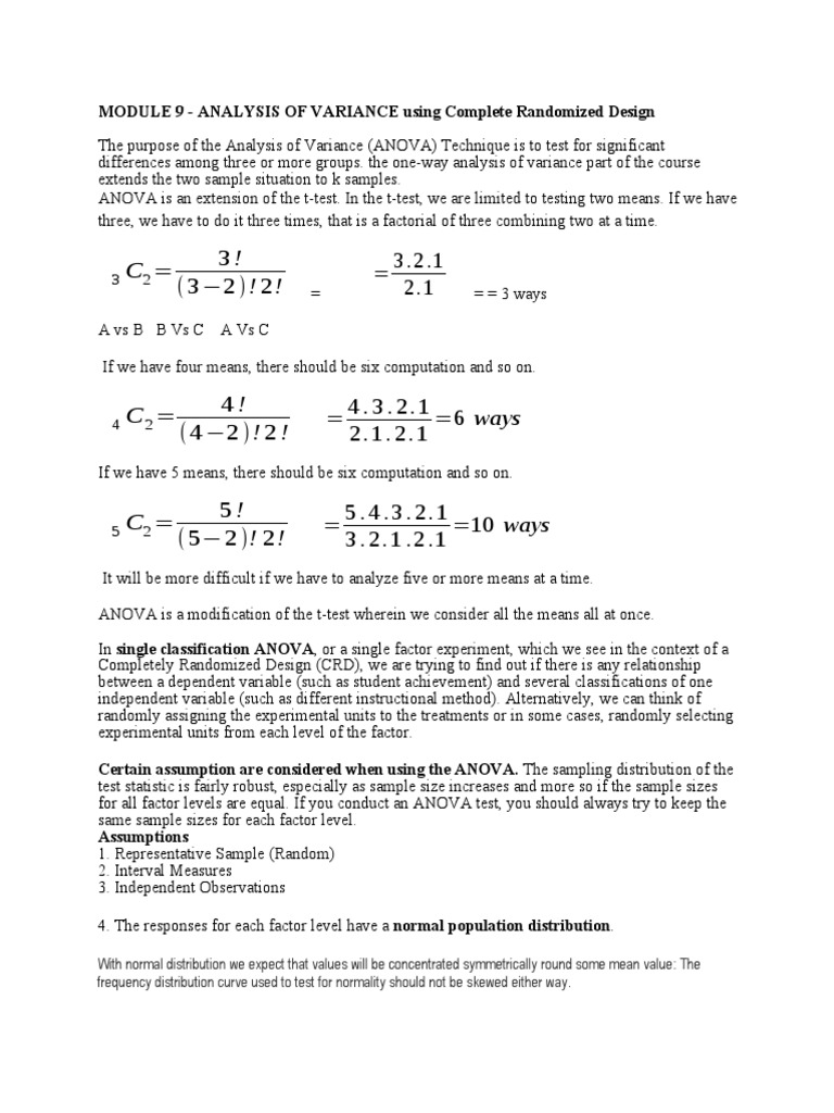 Analyzing Variance Using a Completely Randomized Design | PDF | Analysis Of Variance | Errors ...