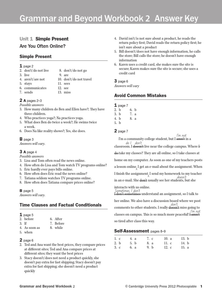 Grammar and Beyond2 Workbook Answer Key PDF | Download Free PDF | Pluto ...