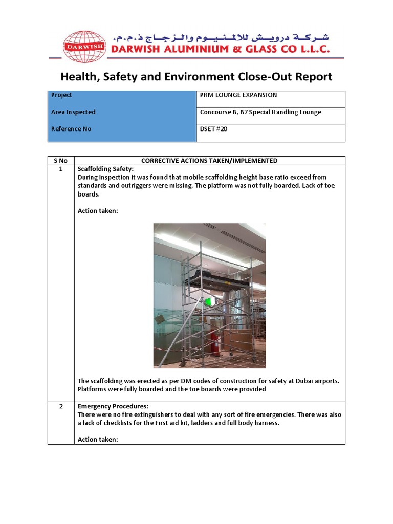 Health, Safety and Environment Close-Out Report: Sno Corrective Actions ...