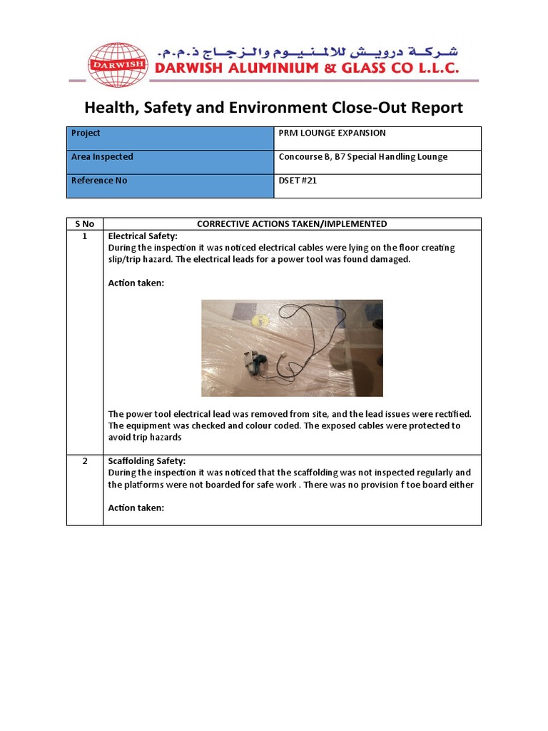 Health, Safety and Environment Close-Out Report: Sno Corrective Actions ...