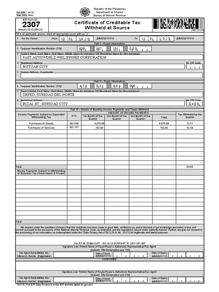 Tax Withholding Certificate Guide | PDF | Withholding Tax | Value Added Tax