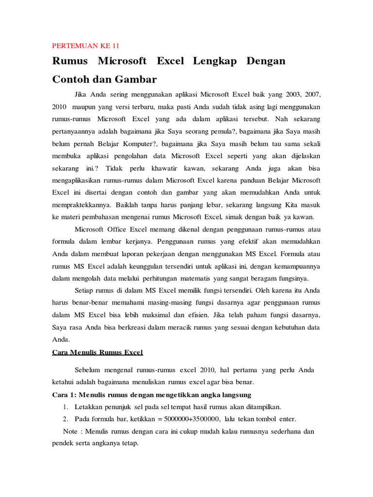 PERTEMUAN KE 11 Ms. Excel 2 PDF | PDF | Metode & Bahan Ajar