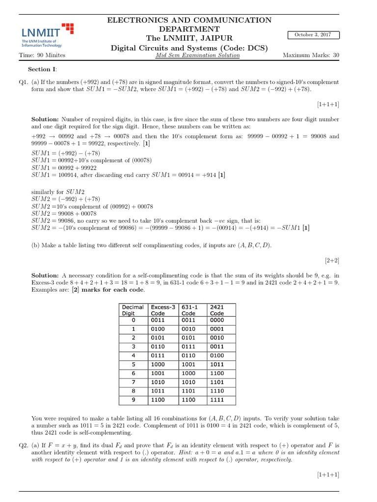 Digital Circuits Exam Solutions | PDF | Computer Architecture | Arithmetic