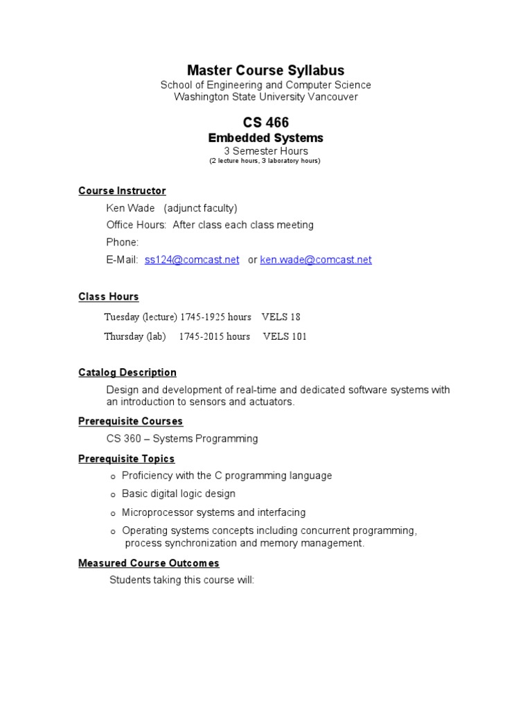 Master Course Syllabus: Embedded Systems | PDF | Embedded System ... Master Course Syllabus: Embedded Systems | PDF | Embedded System ...