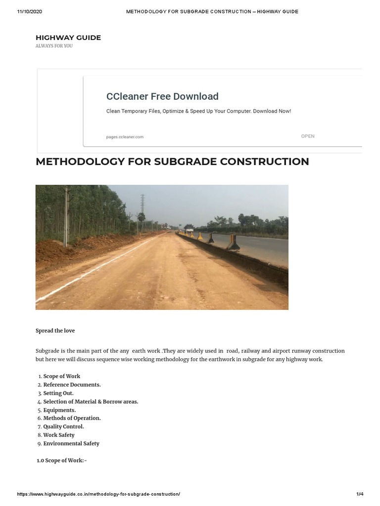Methodology For Subgrade Construction - Highway Guide | PDF | Road | Soil