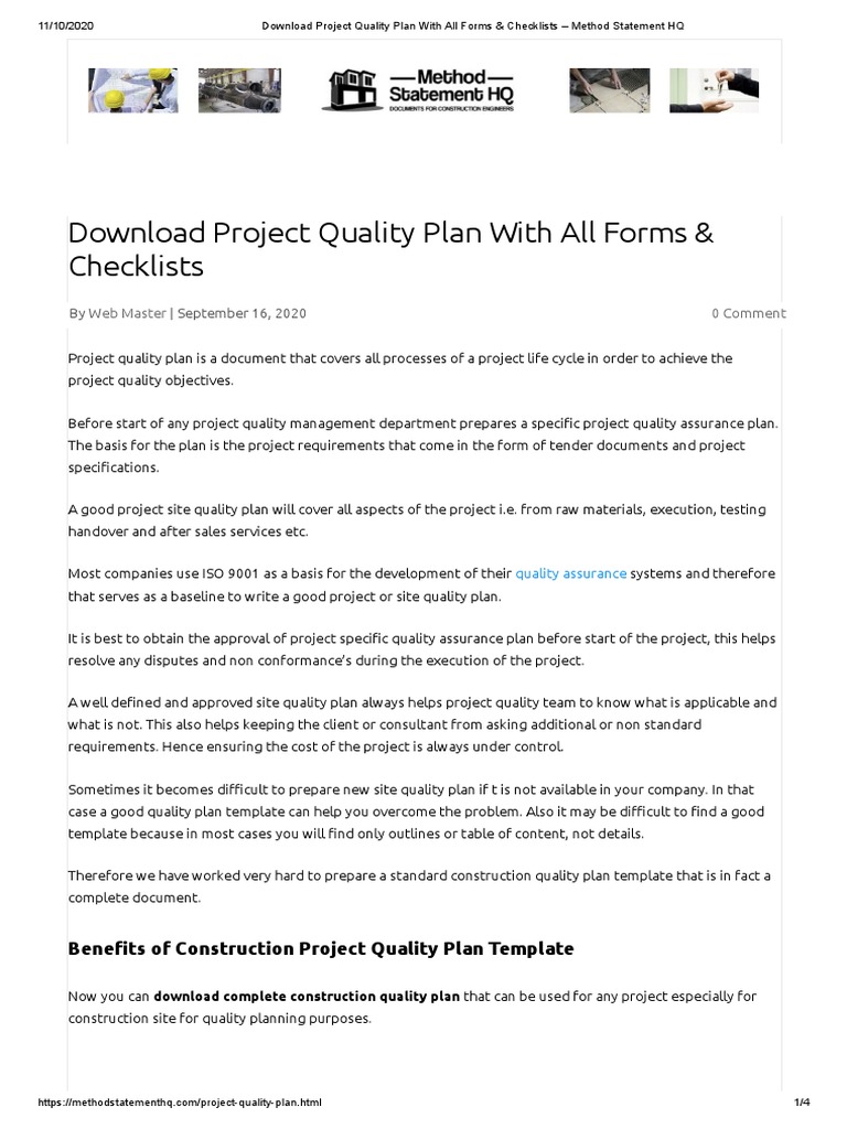 Project Quality Plan With All Forms & Checklists - Method Statement HQ ...