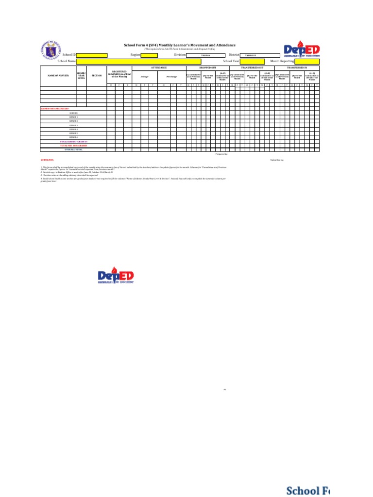 School Form 4 SF4 | PDF | Students | Behavior Modification