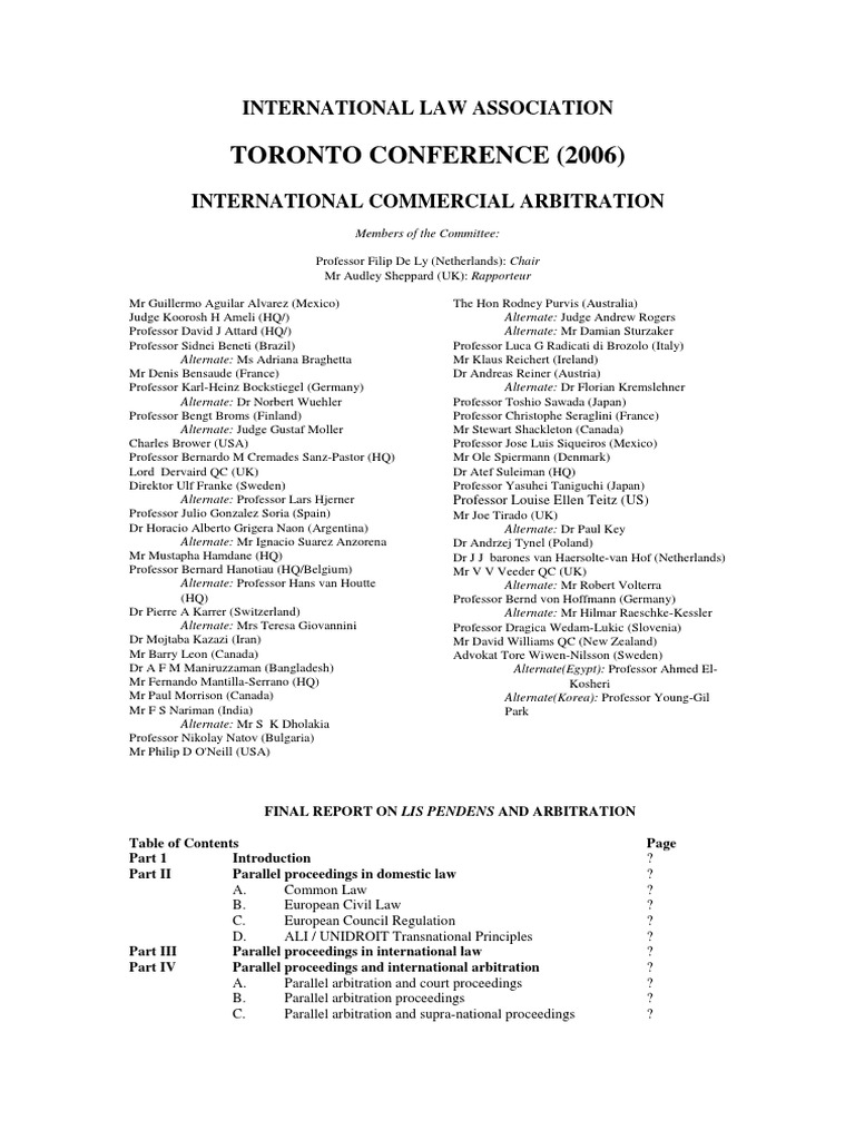 Ila Final Report On Lis Pendens and Arbi PDF | PDF | Jurisdiction ...