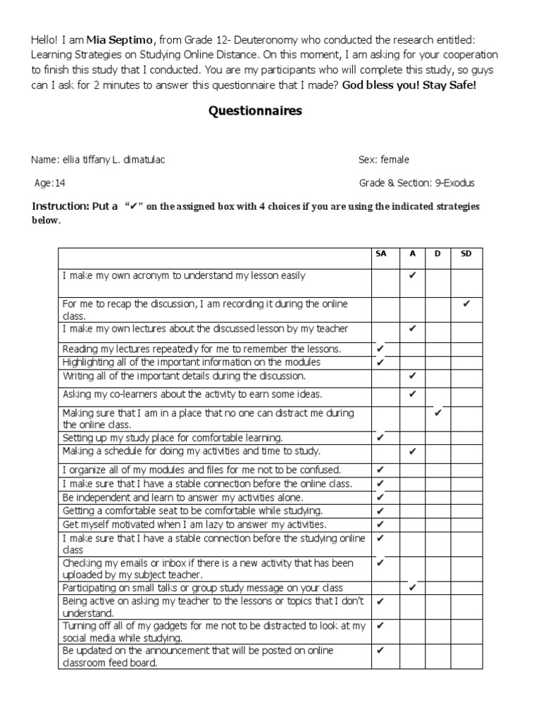 Learning Strategies for Online Distance Education: A Student Survey ...