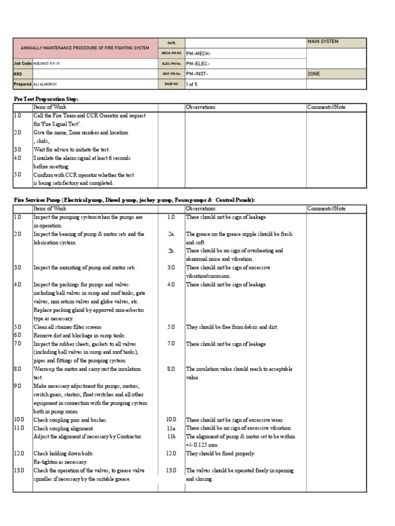 Fire - Systems-1 Year PM - Checklist | PDF | Fire Sprinkler System | Valve
