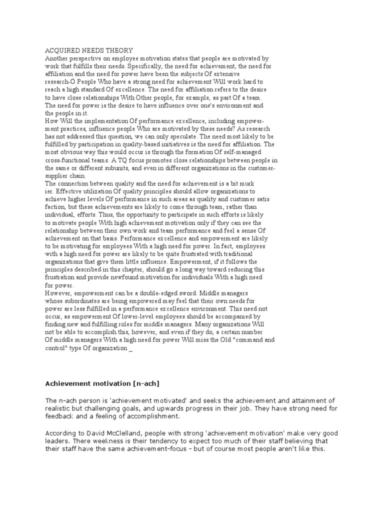 Acquired Needs Theory Report | PDF | Motivation | Motivational