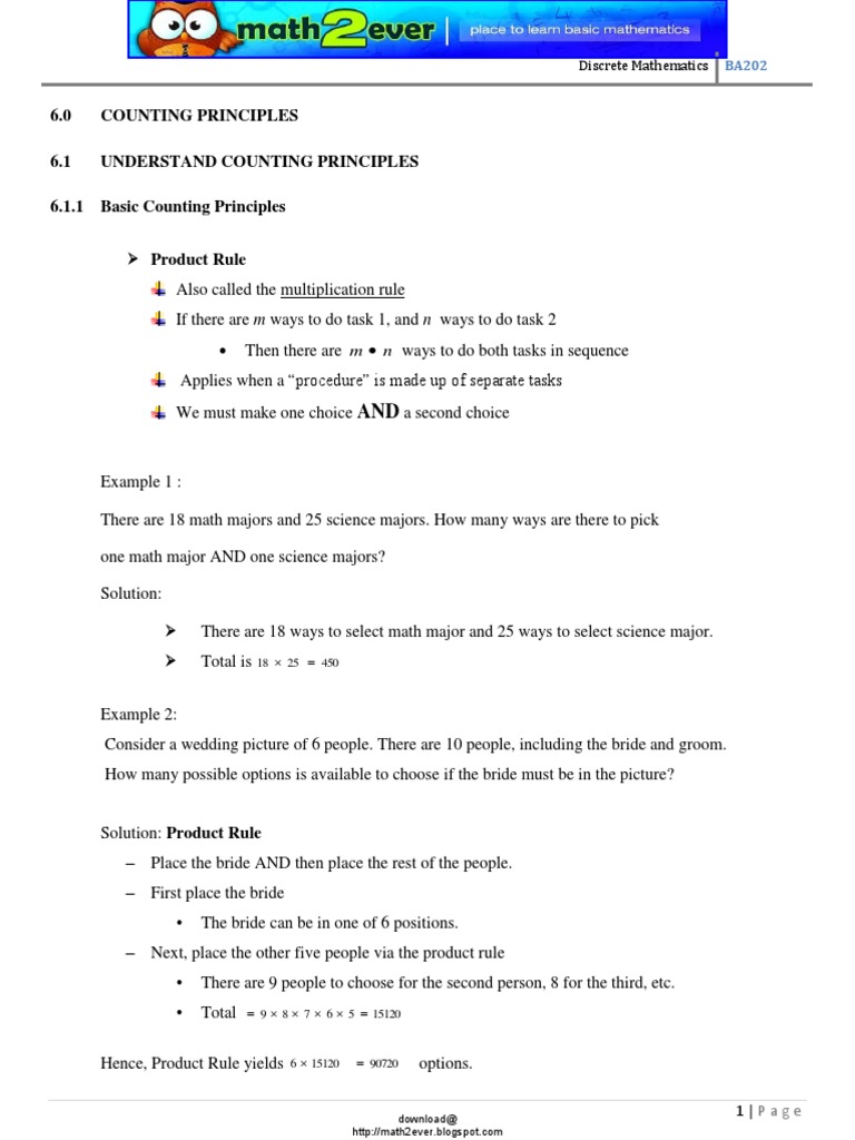 BA202 Chapter 6 Counting Principles | PDF | Permutation | Discrete Mathematics