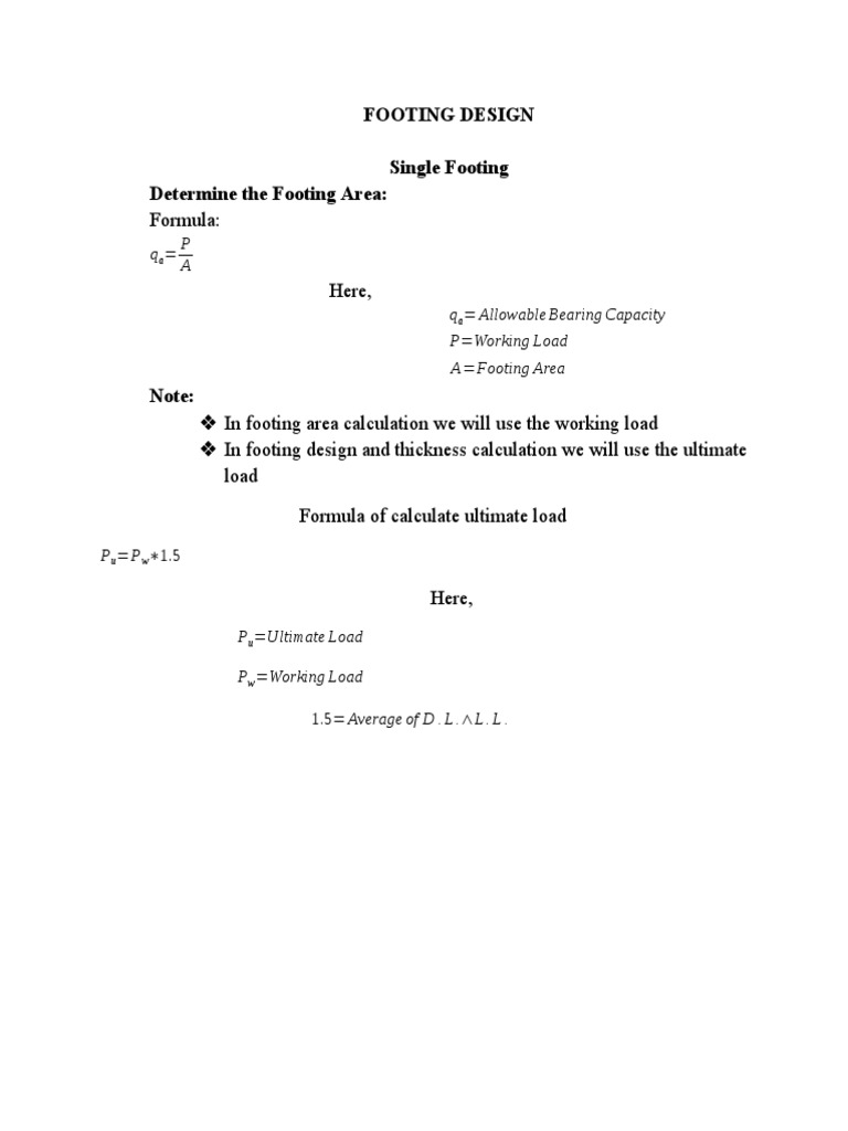 Formula:: Footing Design Single Footing Determine The Footing Area | PDF