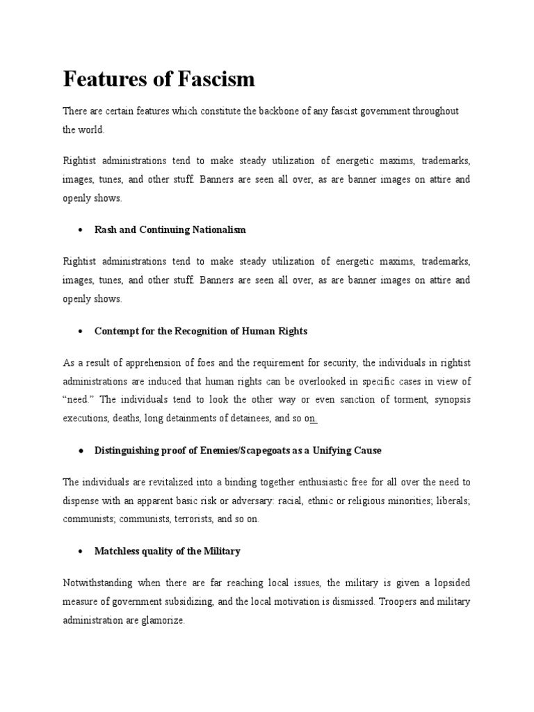 Features of Fascism | PDF | Fascism | Right Wing Politics