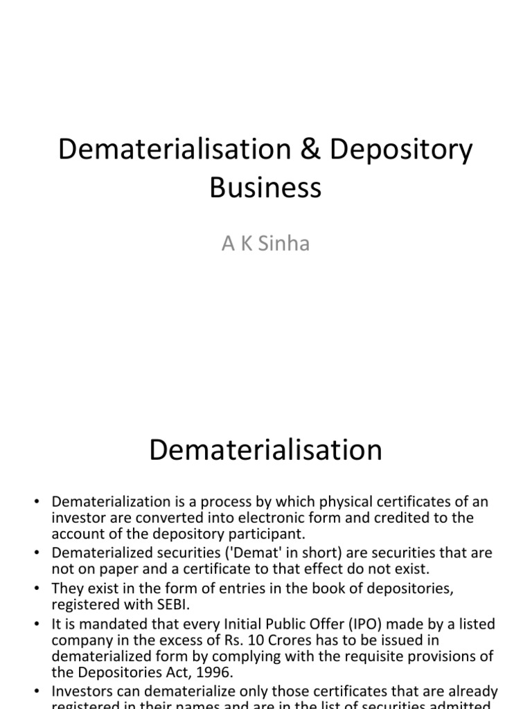 Dematerialisation & Depository | PDF | Securities (Finance) | Corporate Law