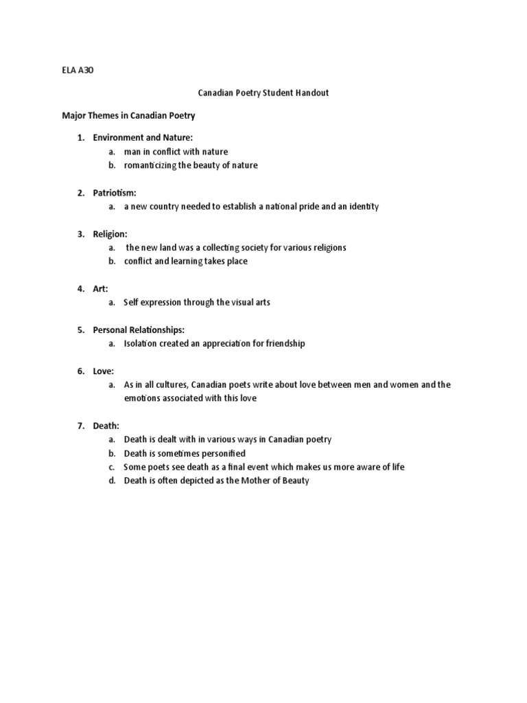 Canadian Poetry Student Handout | PDF | Metre (Poetry) | Poetry