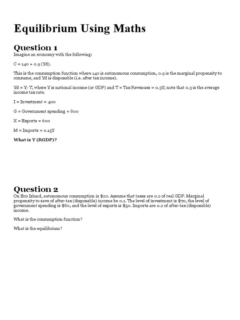 Finding Equilibrium Using Algebra | PDF | Measures Of National Income ...