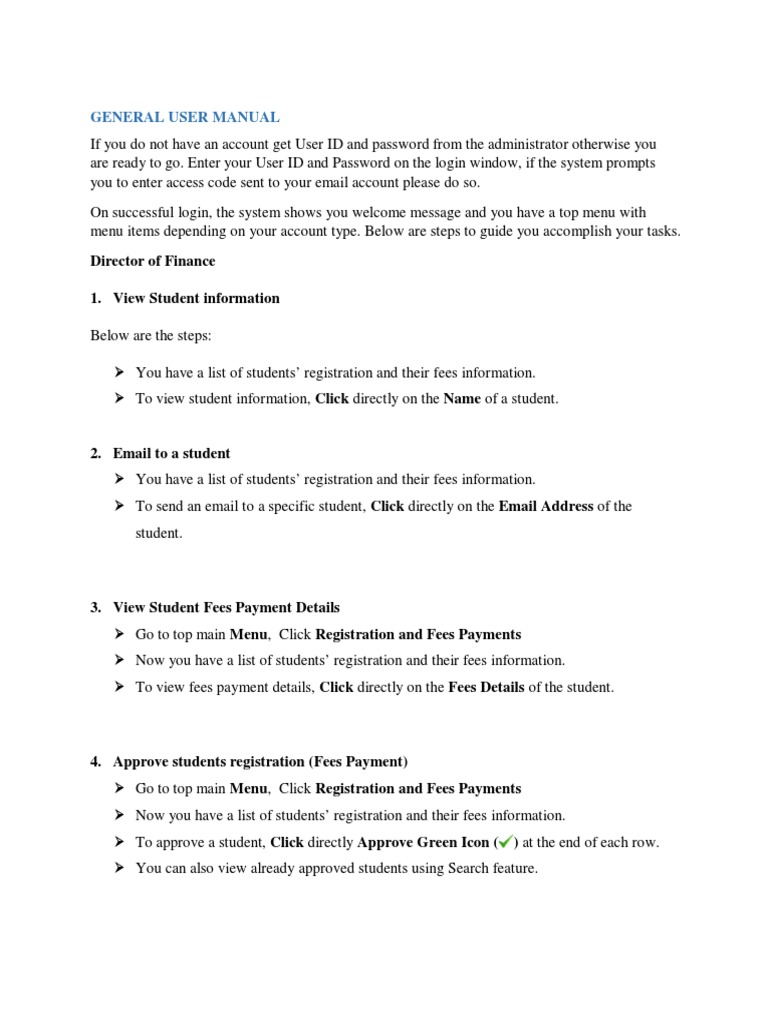 User Manual Student Reg Sys PDF | PDF | Password | Receipt