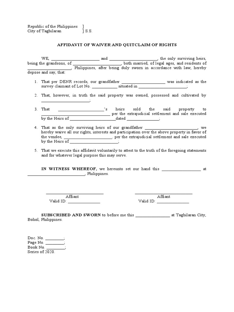 Philippines Land Waiver Affidavit | PDF