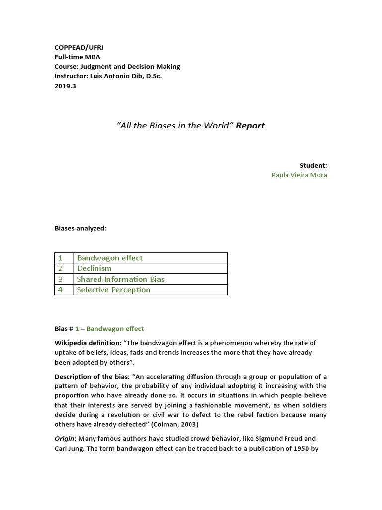 Report On Bias | PDF | Bias | Perception