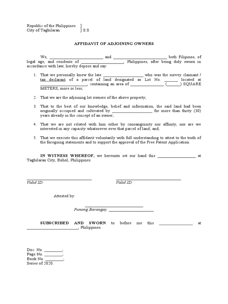Affidavit of Adjoining Owners Sample | PDF