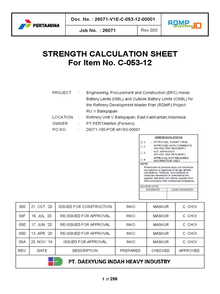 Strength Calculation Sheet For Item No. C-053-12 | Download Free PDF ...