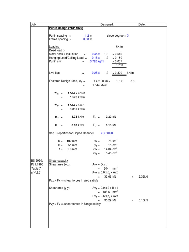 Purlin Design (YCP 1020) : Table 7 CL 4.2.3 | PDF | Structural ...