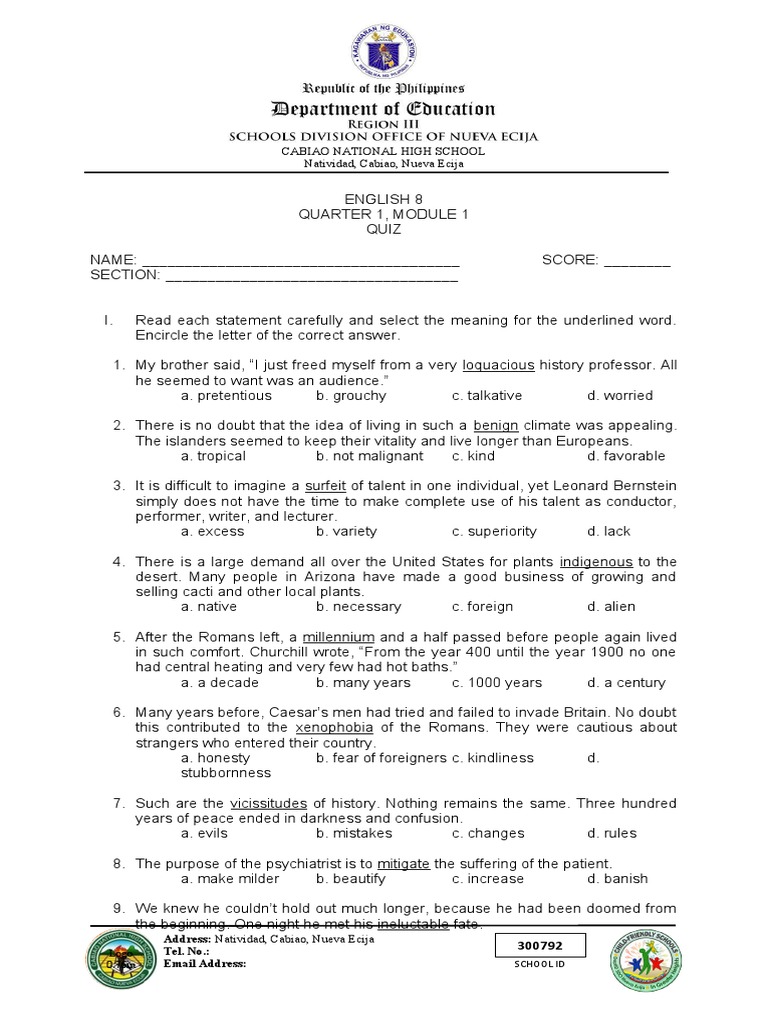 Grade 8 Study Notebook Module 1 | PDF