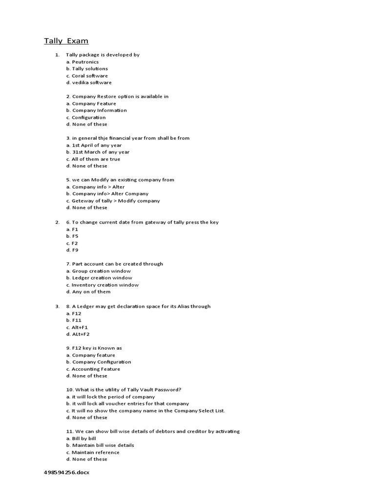 An Accurate Review of Tally Exam Questions and Answers | PDF | Voucher ...