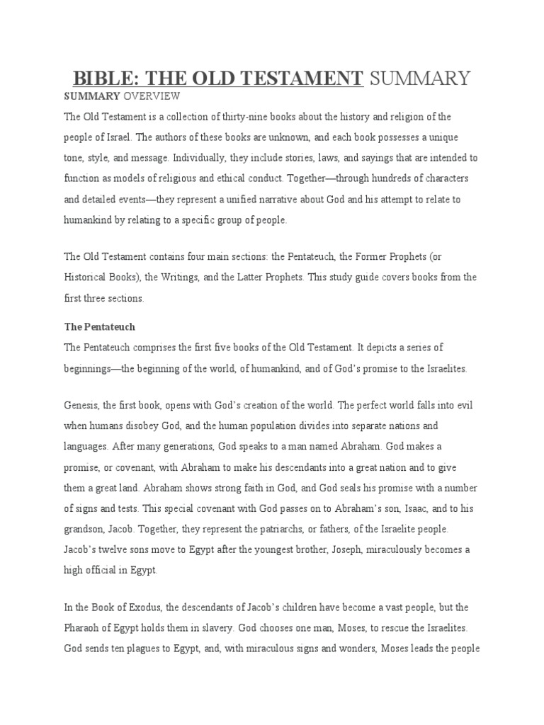 Bible: The Old Testament Summary | PDF | Israelites | Moses