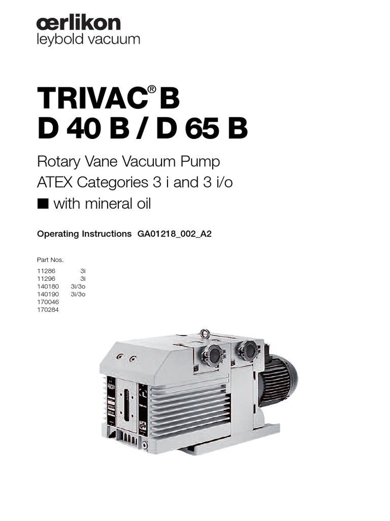 Leybold D40B D65B 11286 11296 Manual | PDF | Pump | Vacuum