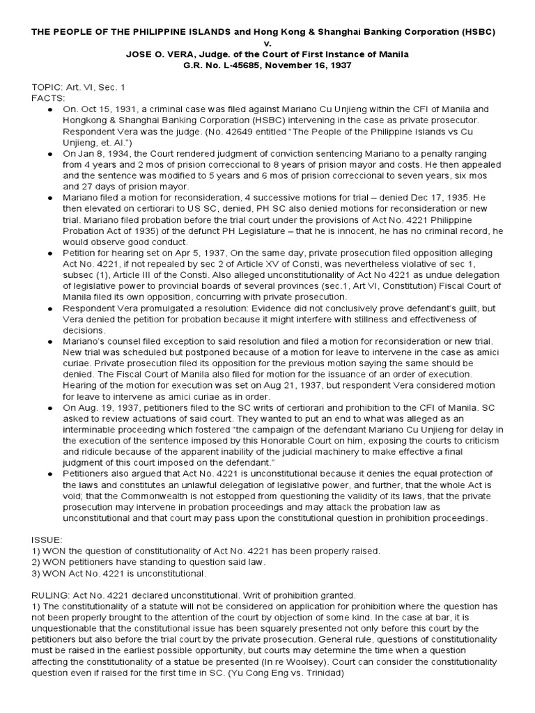 People v. Vera, 1937 | PDF | Constitutionality | Prosecutor