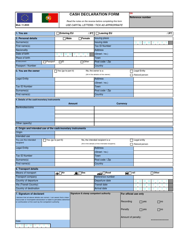 EU Cash Declaration Form Guidelines | PDF | Money | European Union