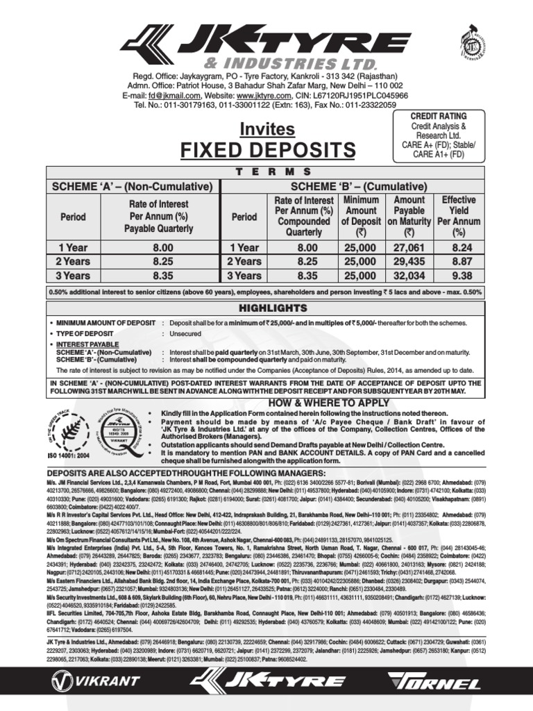 JK Tyre Fixed Deposit Schemes Overview | PDF | Interest | Banking