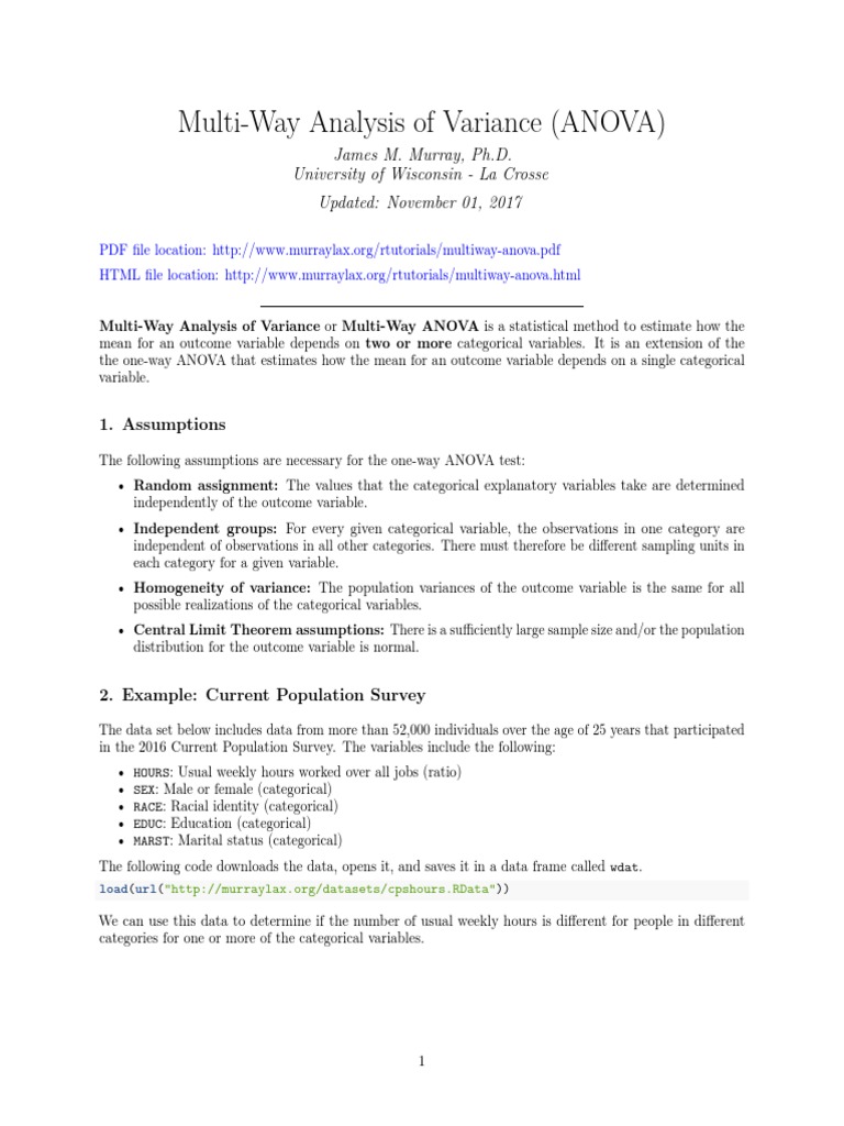 Multi Way Analysis Of Variance Anova Pdf Categorical Variable Analysis Of Variance