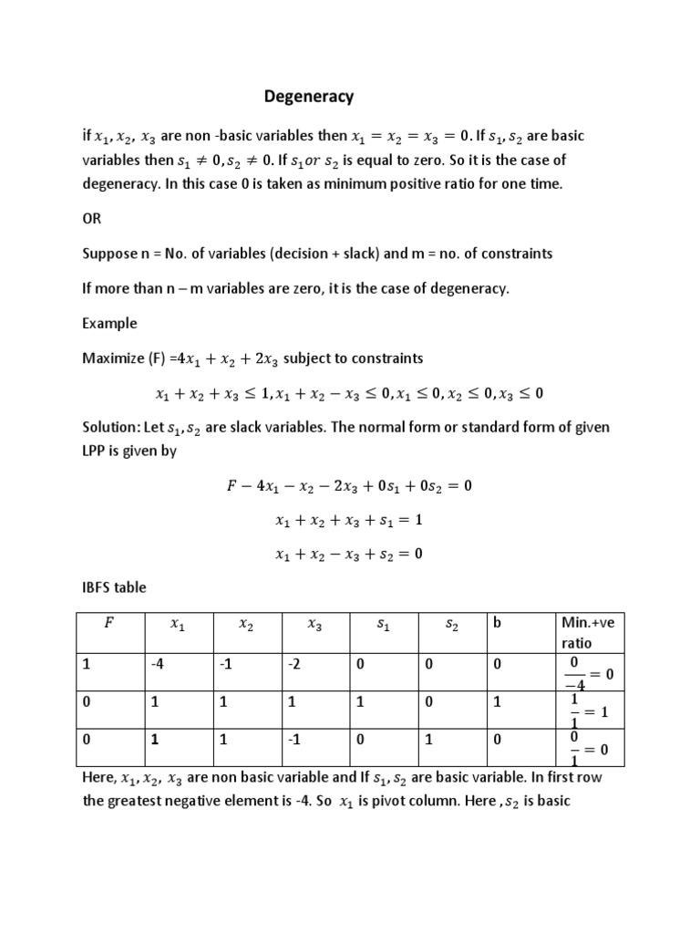 Degeneracy &big M Method - PDF Math | PDF | Theoretical Computer Science | Algorithms