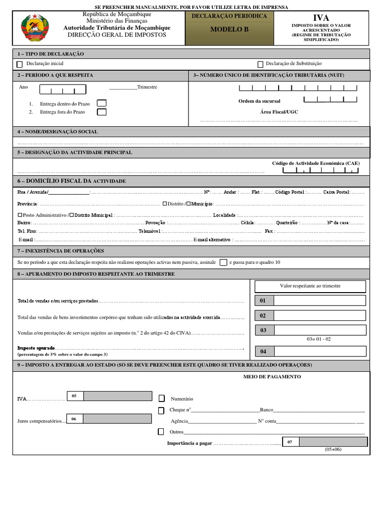 Modelo B - IVA - REGIME DE TRIBUTAÇÃO SIMPLIFICADO | PDF | Imposto ...