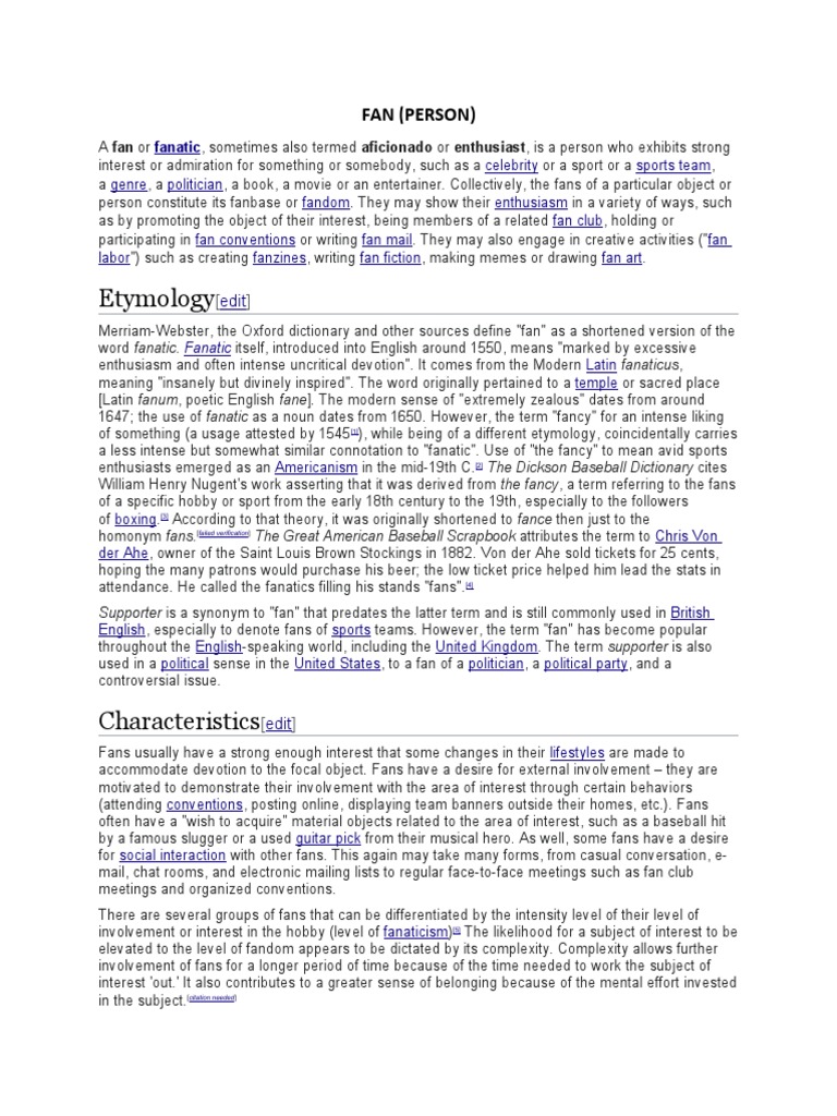 Etymology: Fan (Person) | PDF | Fan (Person) | Fandom