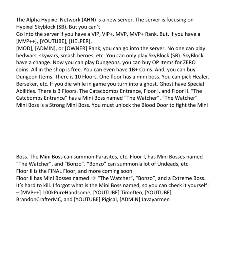 Accessing the Hypixel Alpha Network | PDF
