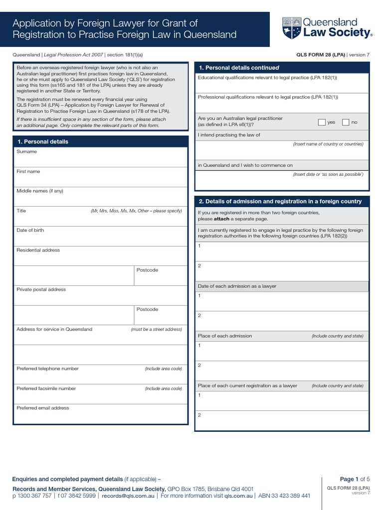 Application for Registration to Practice Foreign Law in Queensland ...