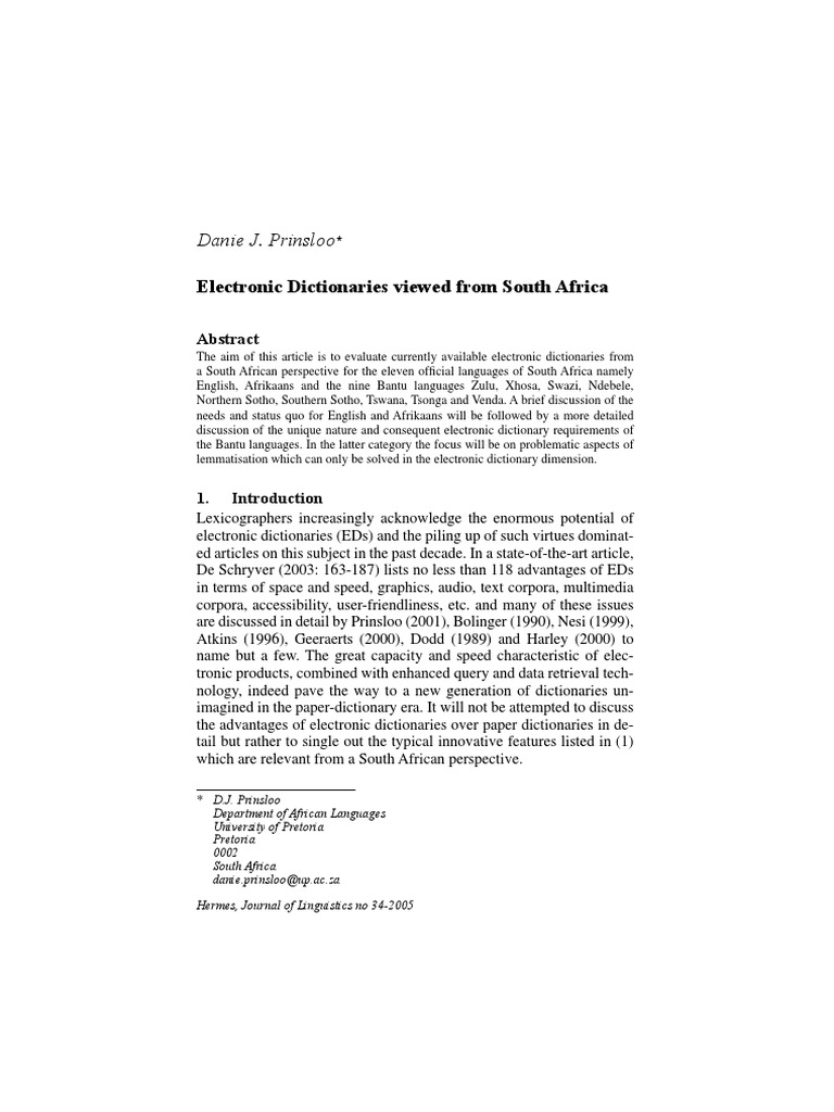 Danie J. Prinsloo: Electronic Dictionaries Viewed From South Africa ...