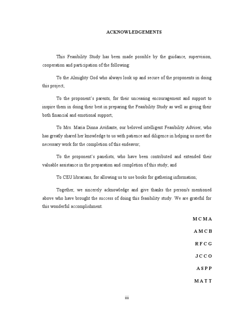 Acknowledgement Sample (Feasibility) | PDF