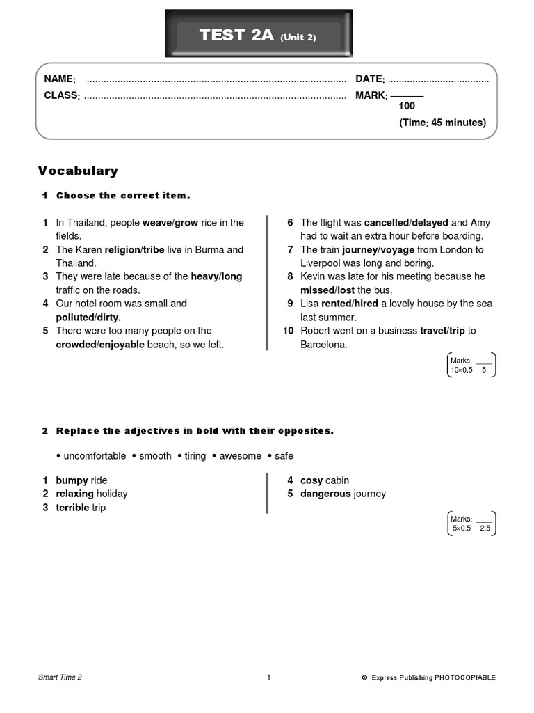 Smart Time 2 Test 2A PDF | PDF | Resort