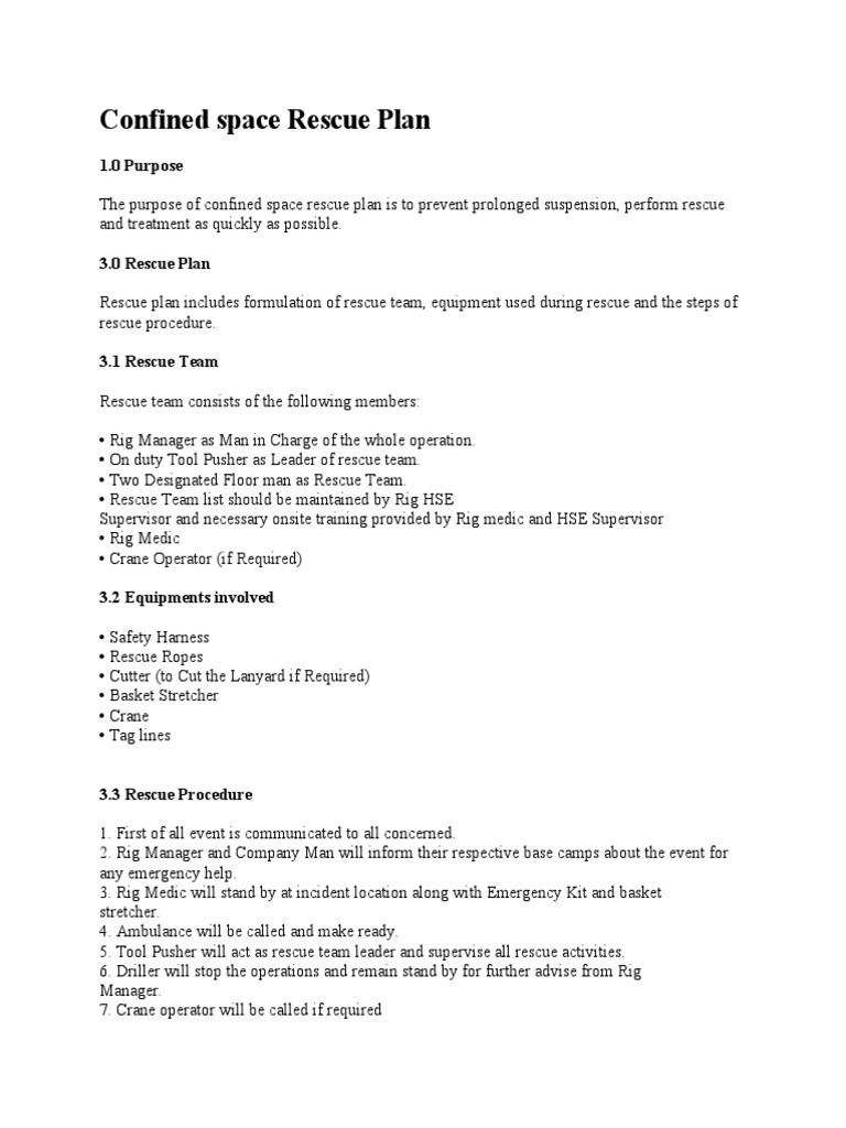 Confined Space Rescue Plan | PDF