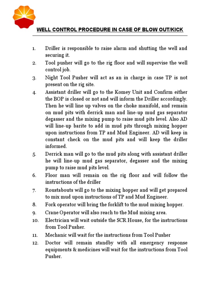 Well Control Procedure in Case of Blow Out/Kick | Download Free PDF ...