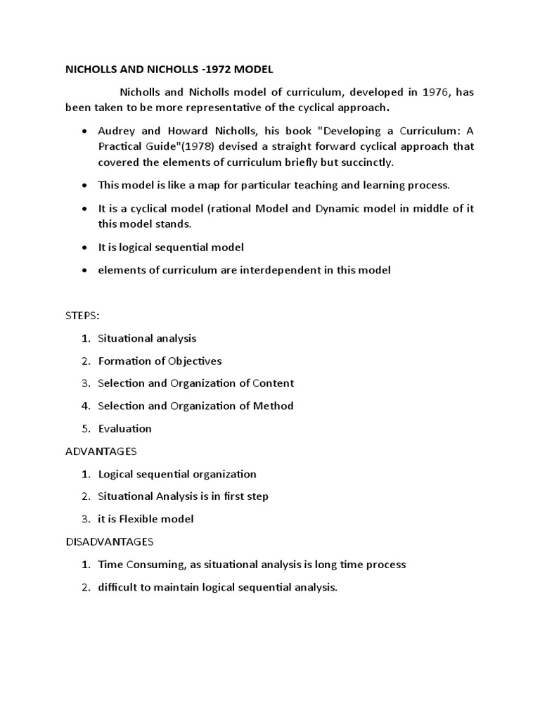 Nicholls Model of Curriculum Development | PDF