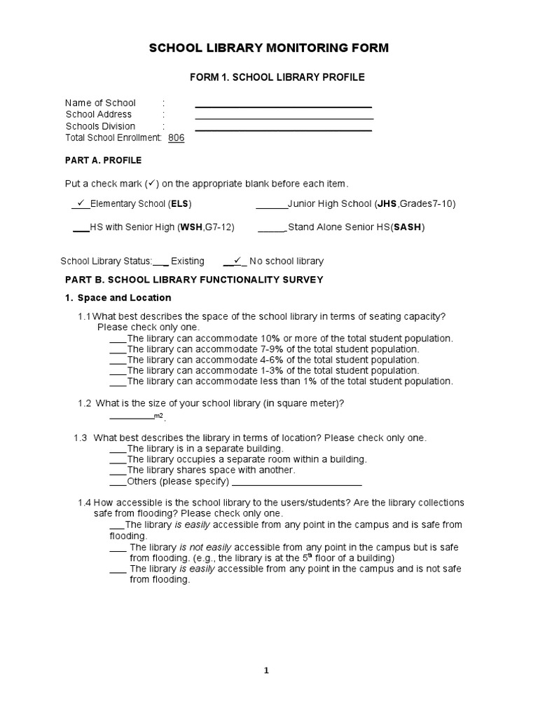 School Library Monitoring Form | PDF | School Library | Schools