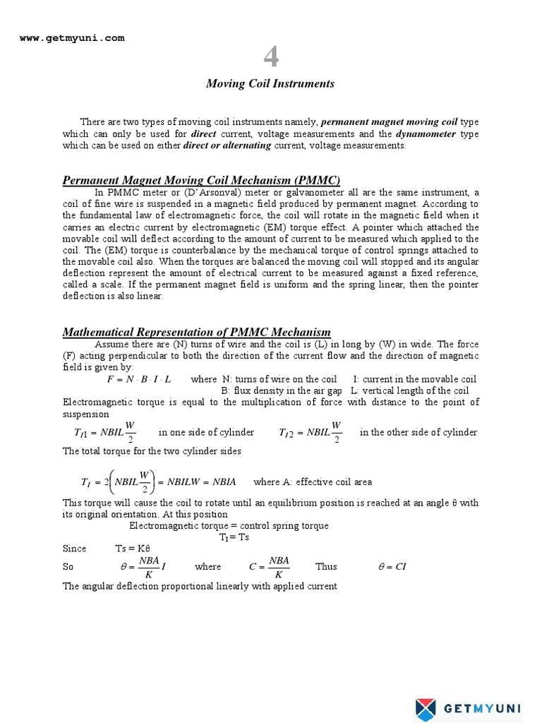 Moving Coil Instruments Overview | PDF | Inductor | Torque